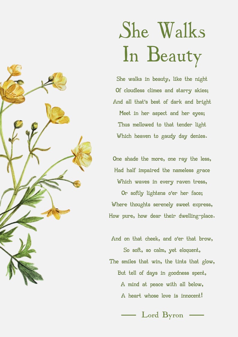 Lord Byron She Walks in Beauty Poem Art Print - Etsy
