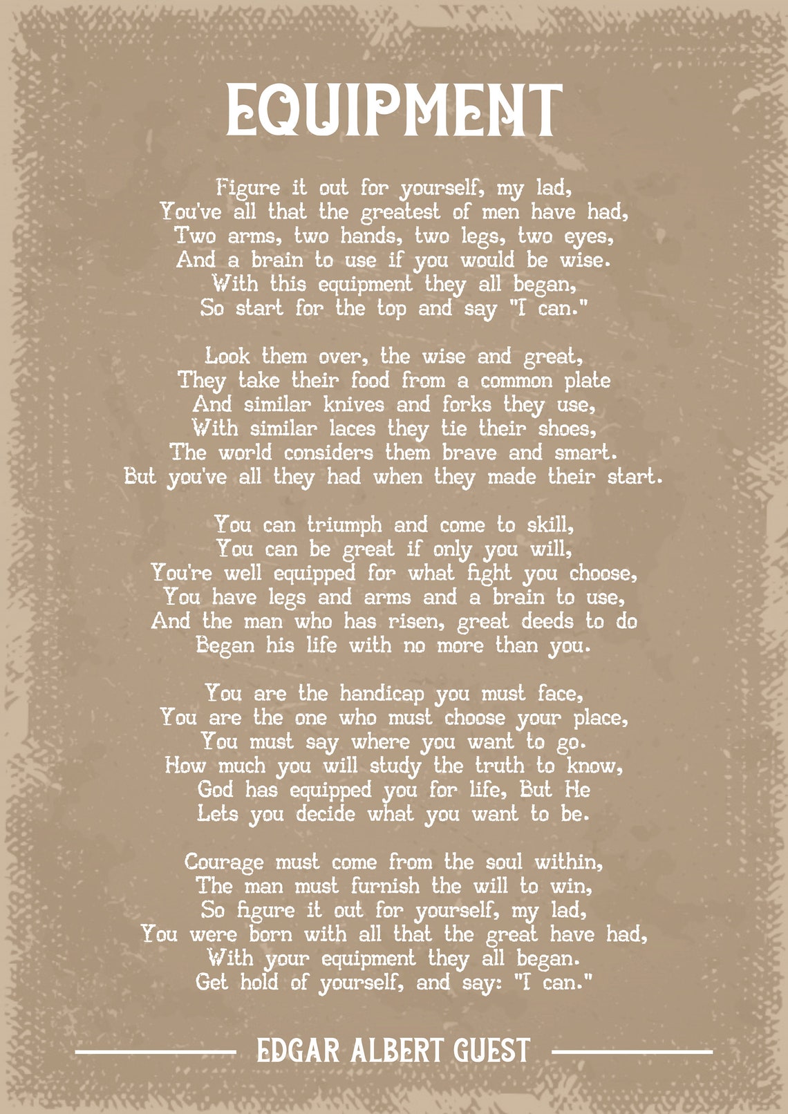 Edgar Albert Guest Equipment Poem Art Print - Etsy