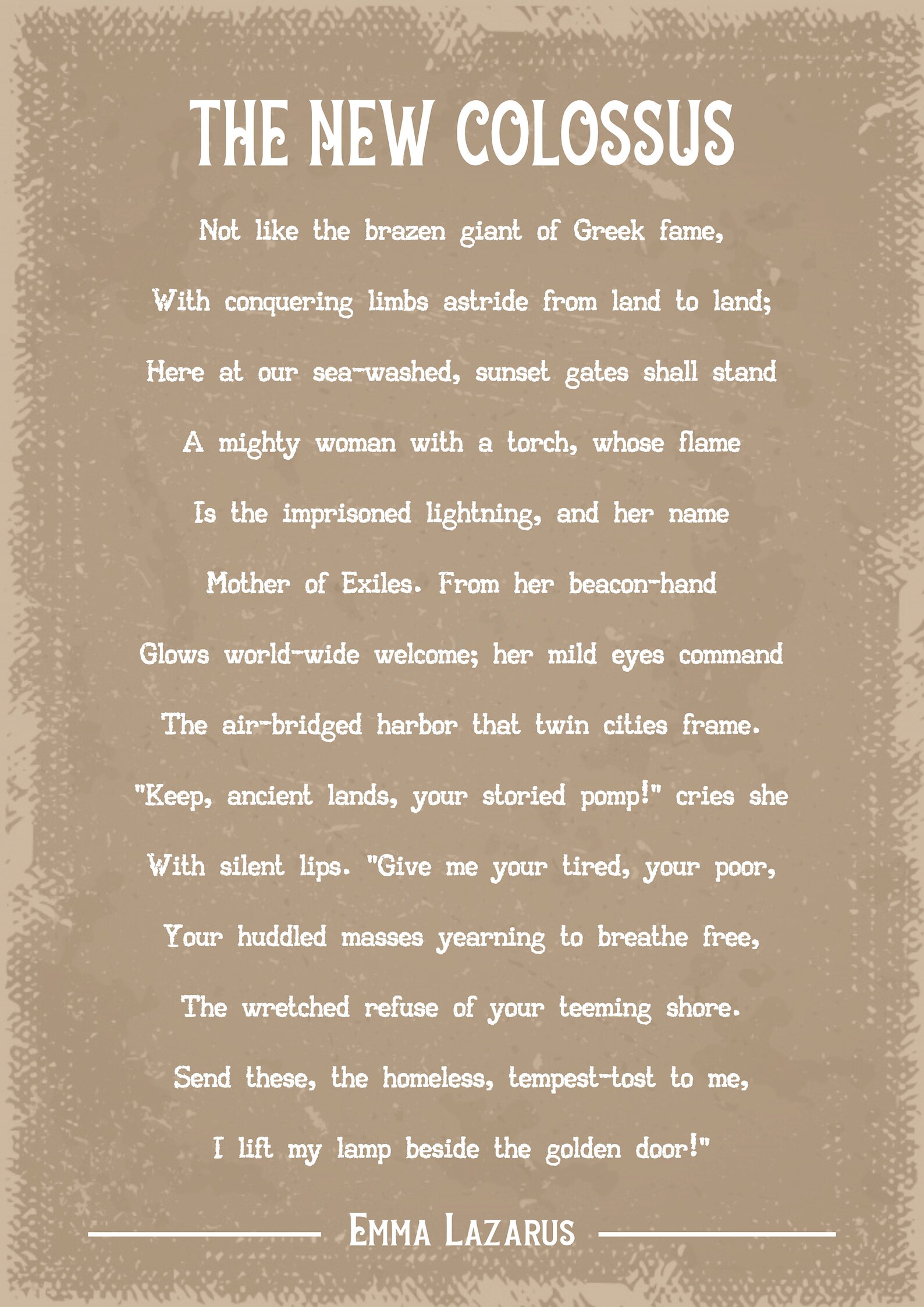 Emma Lazarus The New Colossus Gedichtkunstdruck - Etsy.de