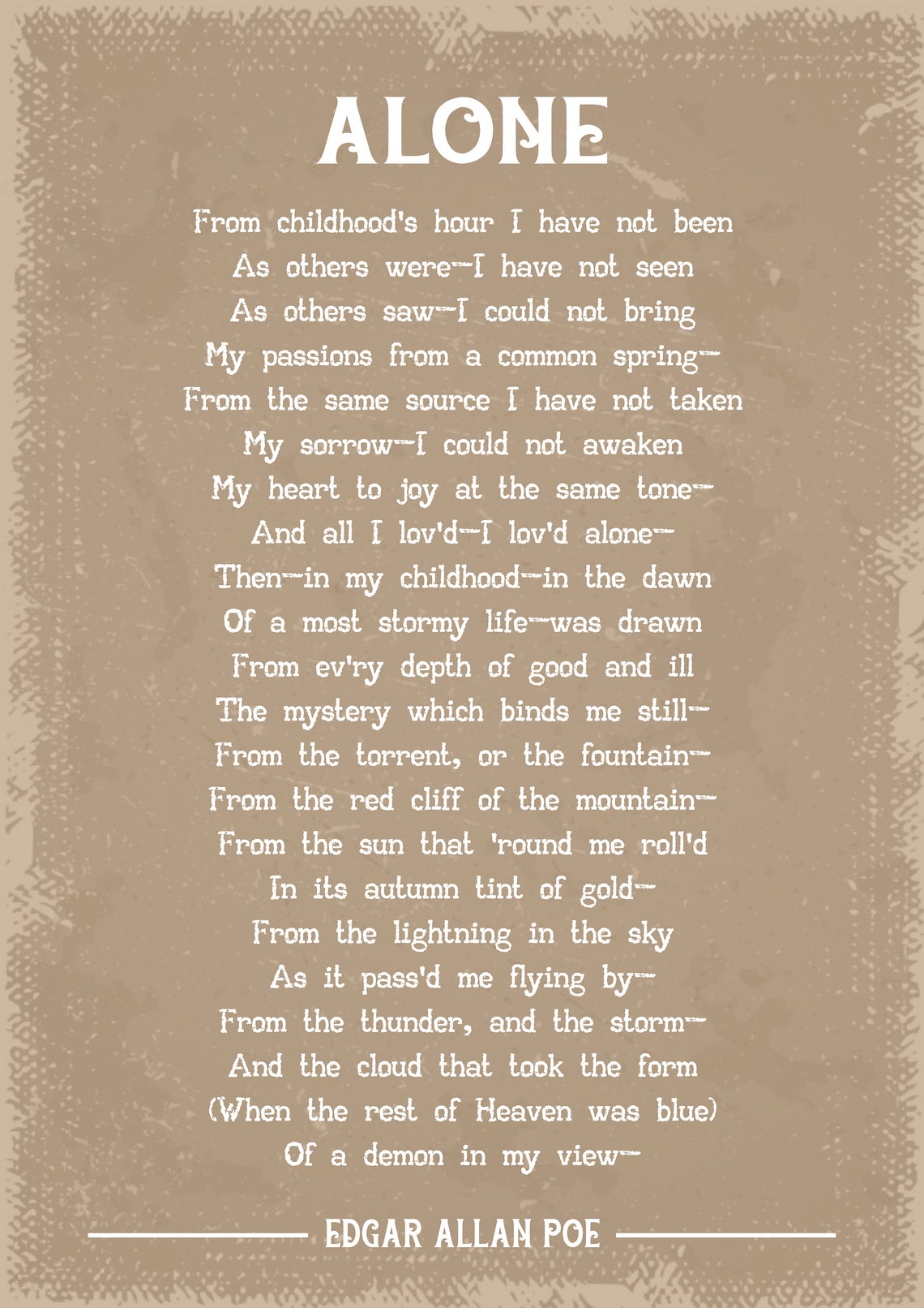 Edgar Allan Poe Alone Poem Art Print - Etsy