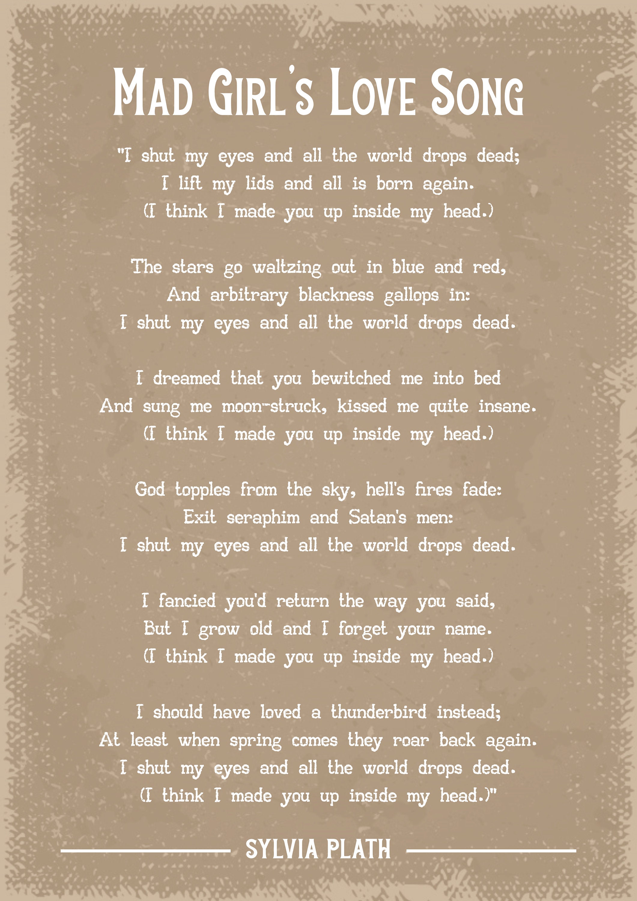 Sylvia Plath Mad Girls Love Song poem art print | Etsy