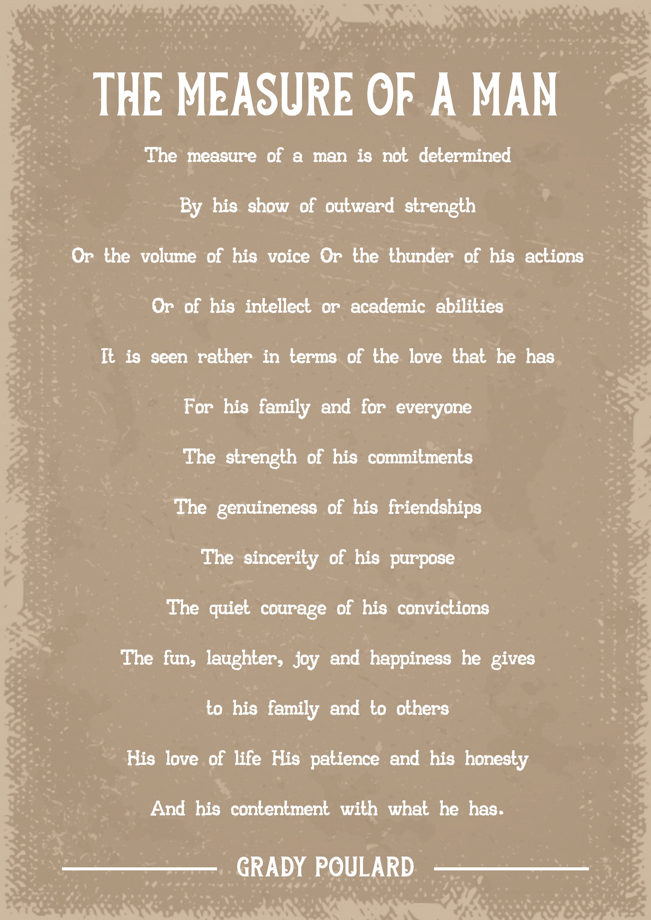 Grady Poulard the Measure of a Man Poem Art Print - Etsy UK
