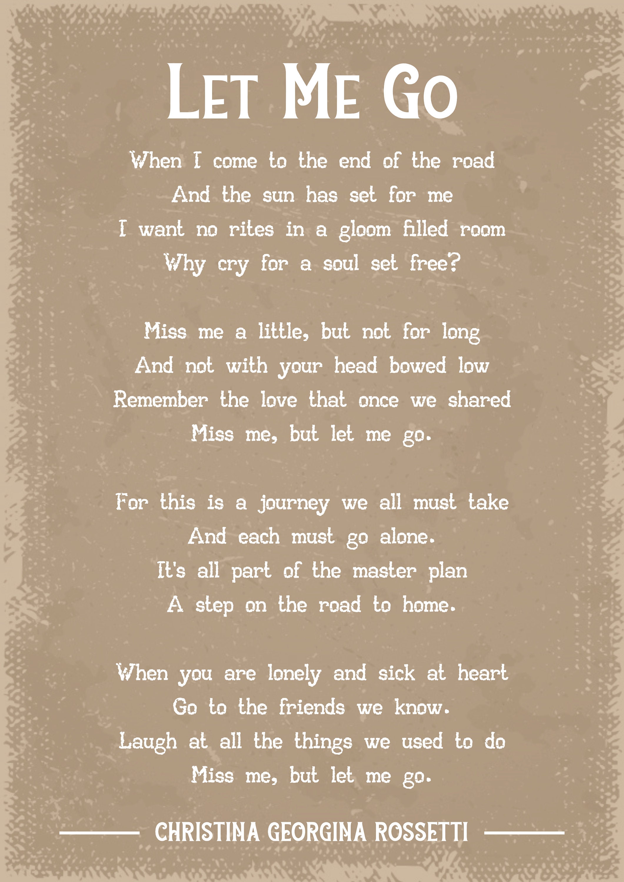 Christina Rossetti Let Me Go Funeral / Bereavement Poem Art Print - Etsy