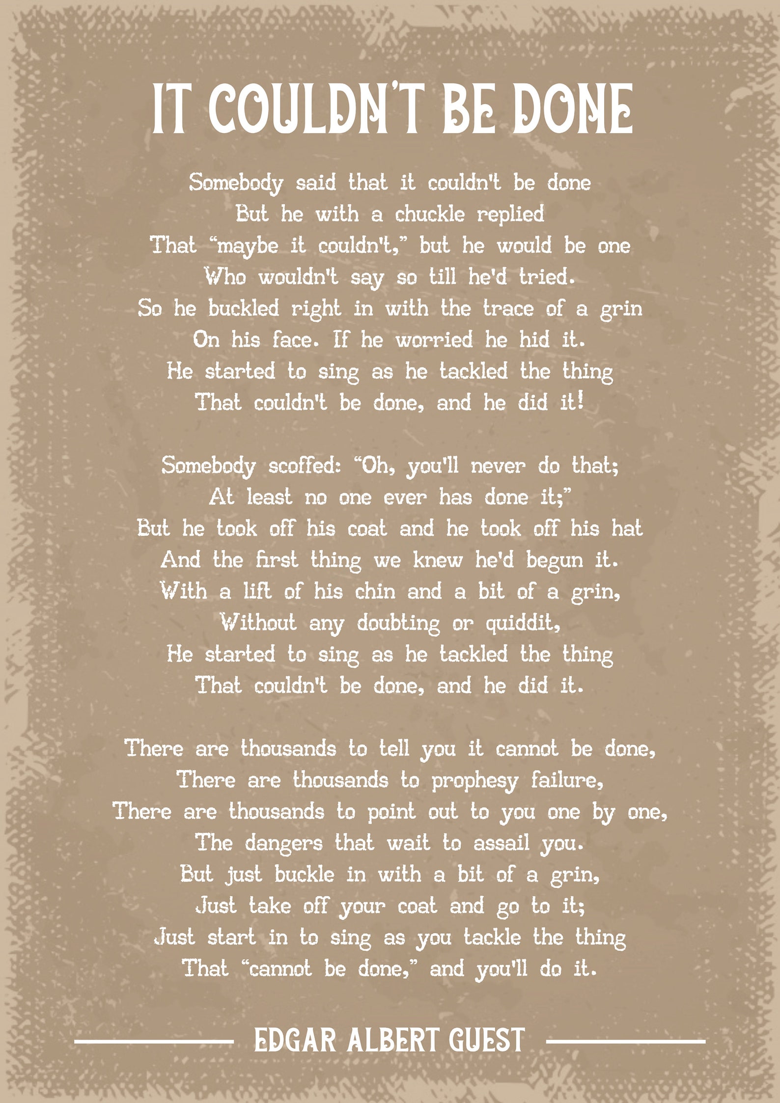 Edgar Albert Guest It Couldn't Be Done Art Print - Etsy UK