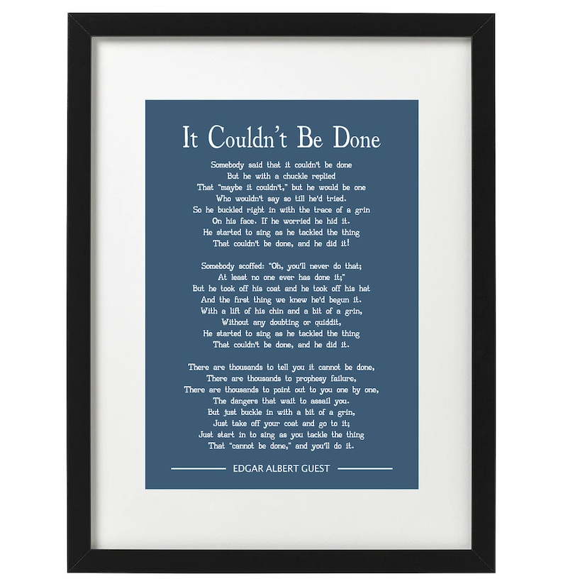 Edgar Albert Guest It Couldn't Be Done Poem Art Print - Etsy