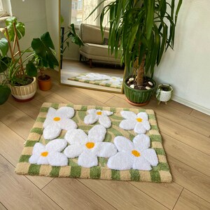 Abstract 3D Checkered Daisy Fluffy Handmade Tufted Rug - Etsy
