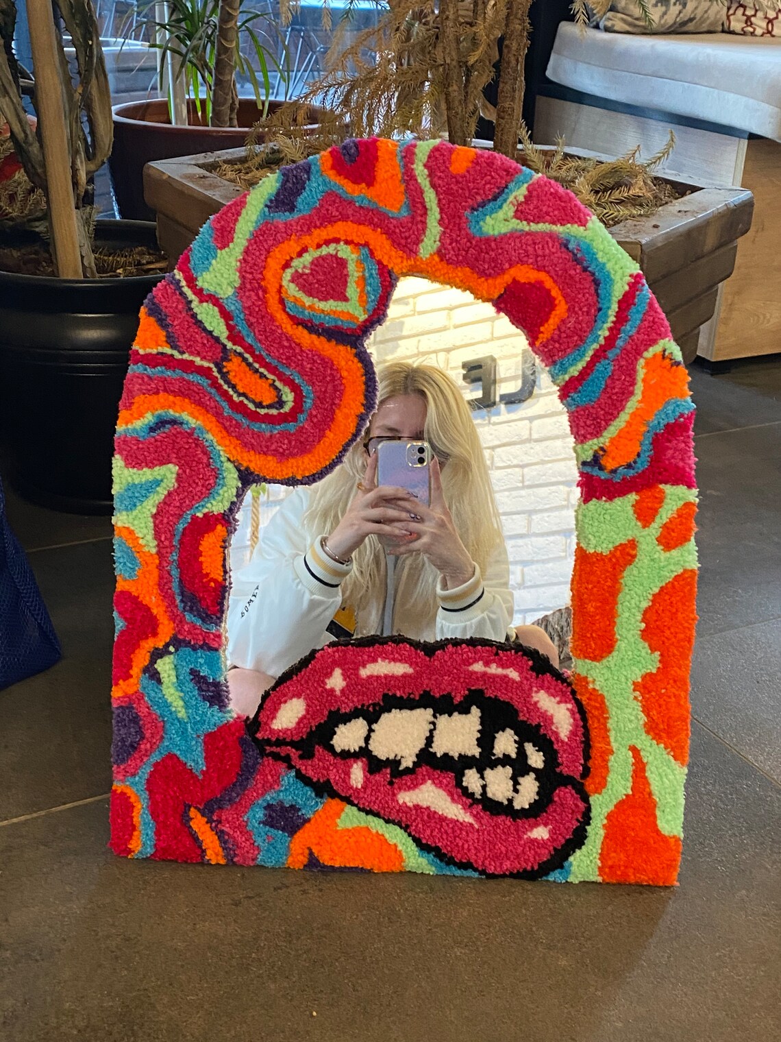 Lips & Chaotic Rainbow Fluid Fluffy Mirror Rug /%100 Handmade - Etsy