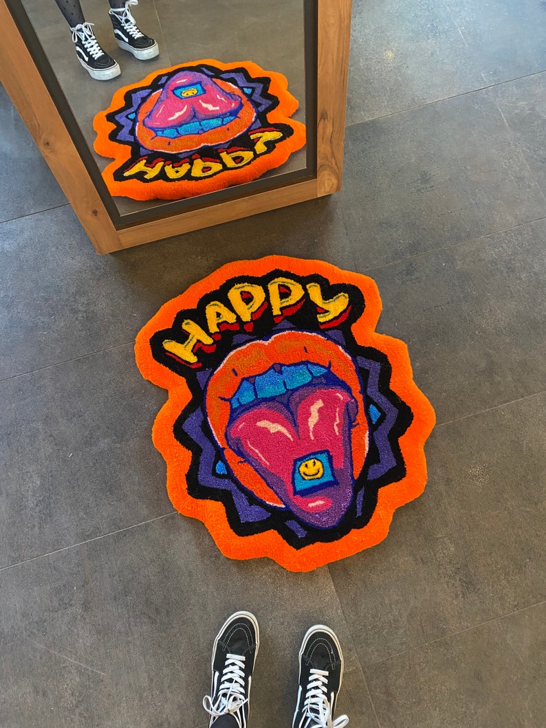 Happy Mouth Fluffy Tufted Rug / Smile Face/ Lips / Lsd / %100 - Etsy