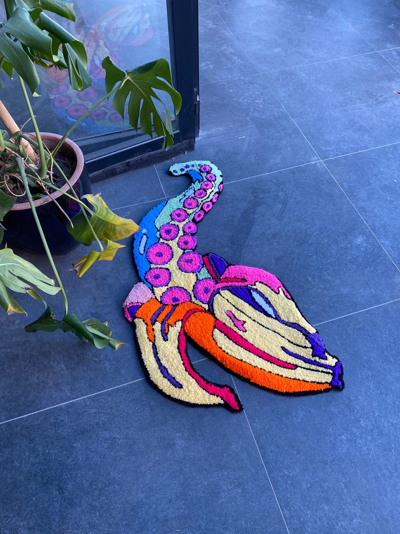 Octopus Banana Handmade Tufted Rug/ %100 Handmade - Etsy