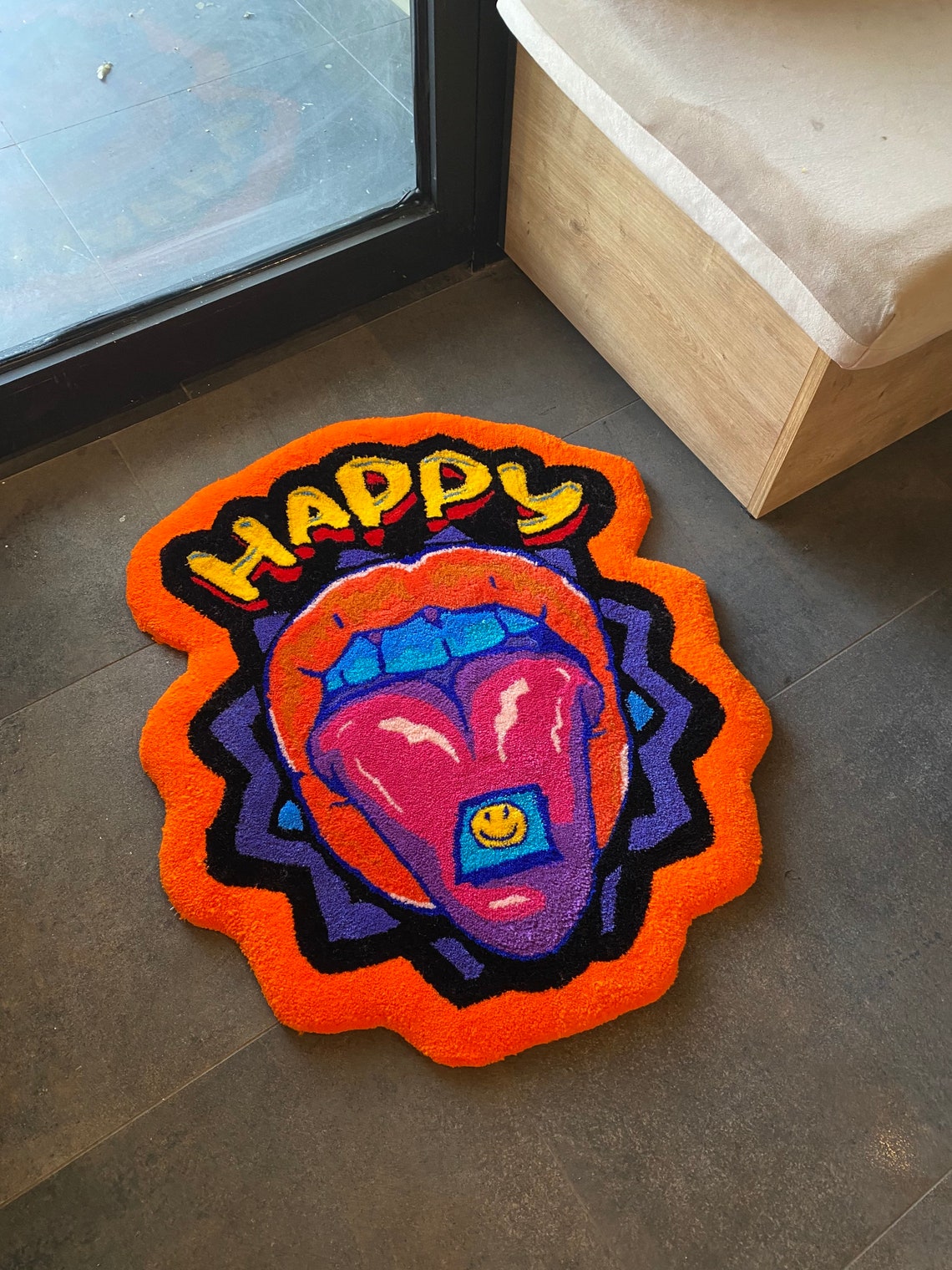Happy Mouth Fluffy Tufted Rug / Smile Face/ Lips / Lsd / %100 - Etsy