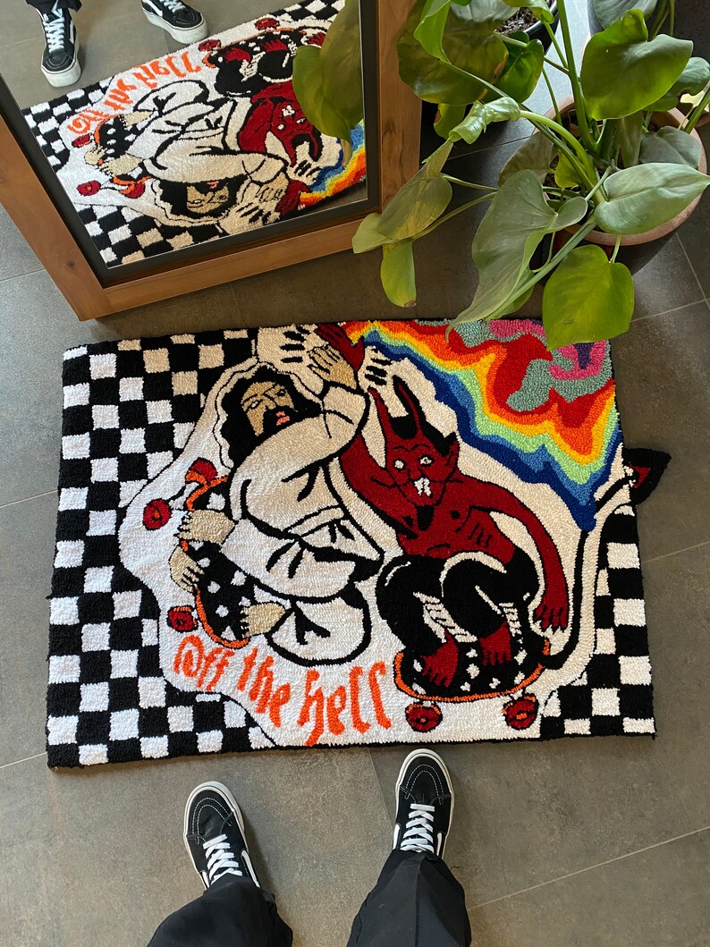 Jesus & Devil Skate Rainbow Checkered Vans Tufted Rug/ | Etsy
