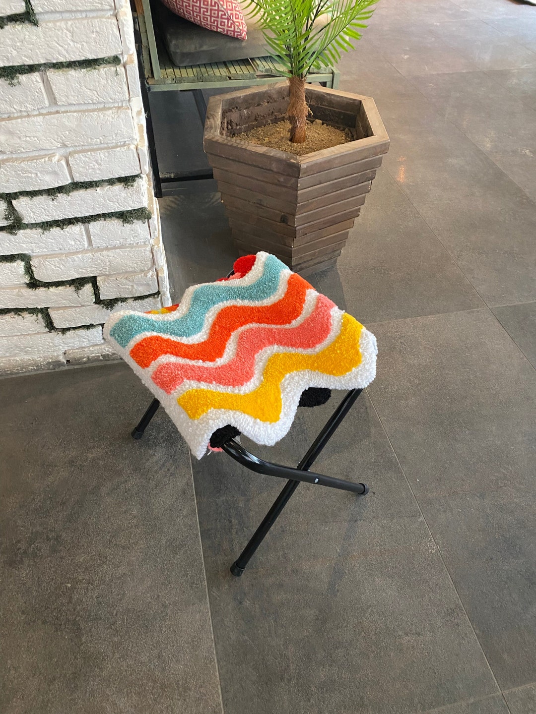 Colorful Waves Stool Fluffy Tufted Rug / Chair / Ottoman Coffee Table ...