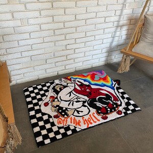 Jesus & Devil Skate Rainbow Checkered Vans Tufted Rug/ %100 Handmade - Etsy
