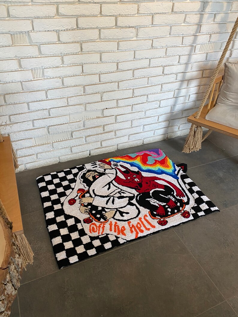 Jesus & Devil Skate Rainbow Checkered Vans Tufted Rug/ | Etsy