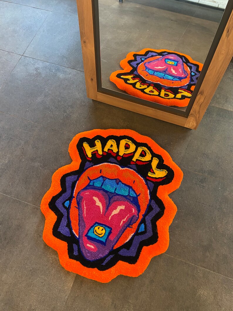 Happy Mouth Fluffy Tufted Rug / Smile Face/ Lips / Lsd / %100 - Etsy