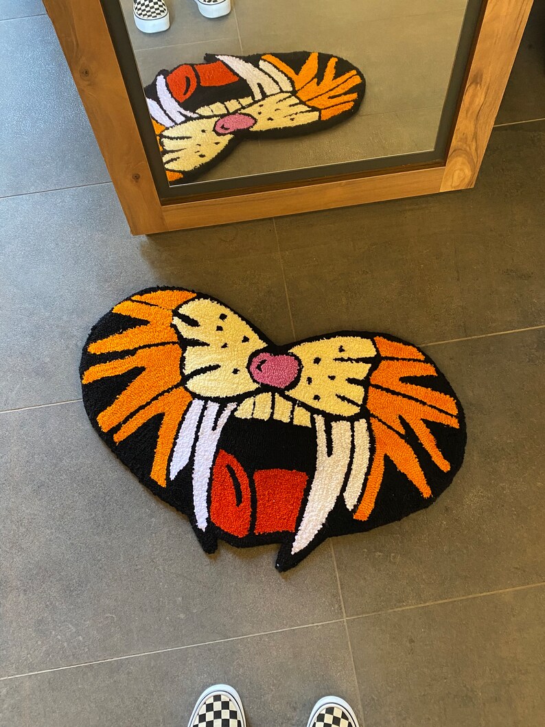 Tiger Mustache /heart Shape/ Tufted Rug /%100 Handmade - Etsy