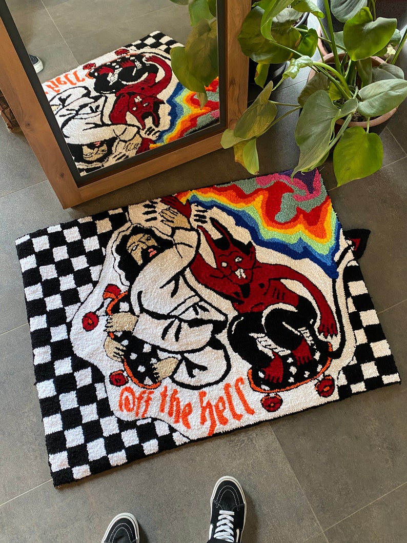 Jesus & Devil Skate Rainbow Checkered Vans Tufted Rug/ | Etsy