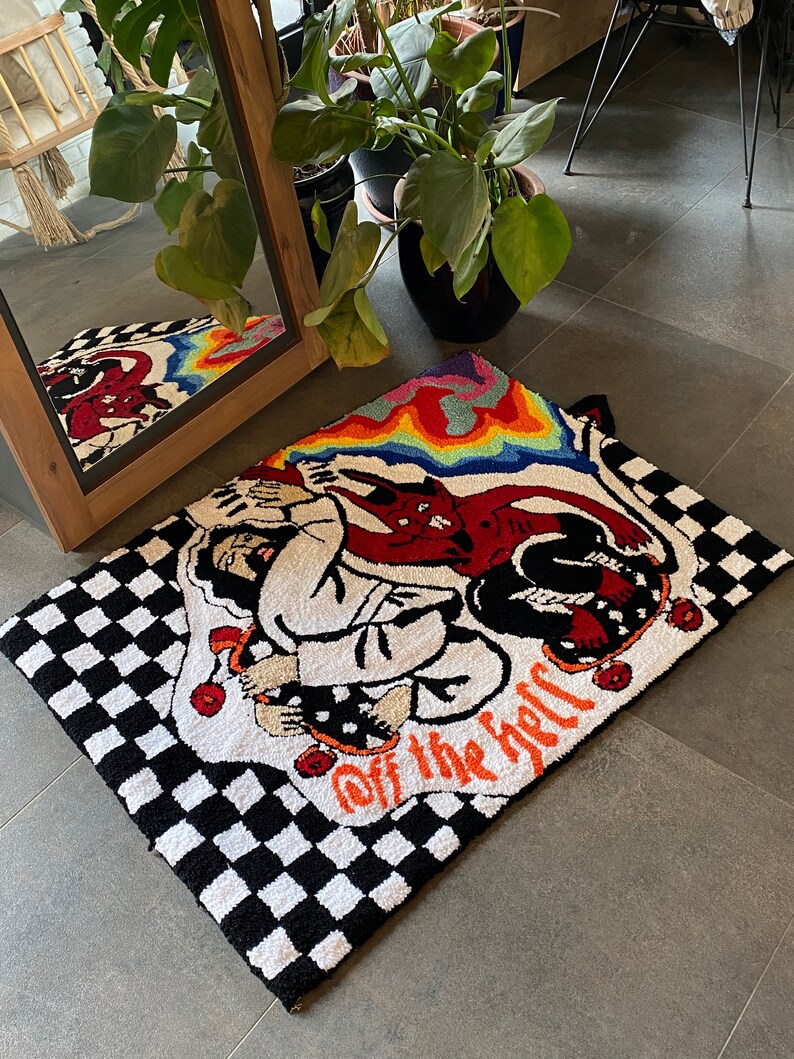 Jesus & Devil Skate Rainbow Checkered Vans Tufted Rug/ | Etsy