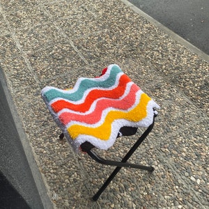 Colorful Waves Stool Fluffy Tufted Rug / Chair / Ottoman Coffee Table ...