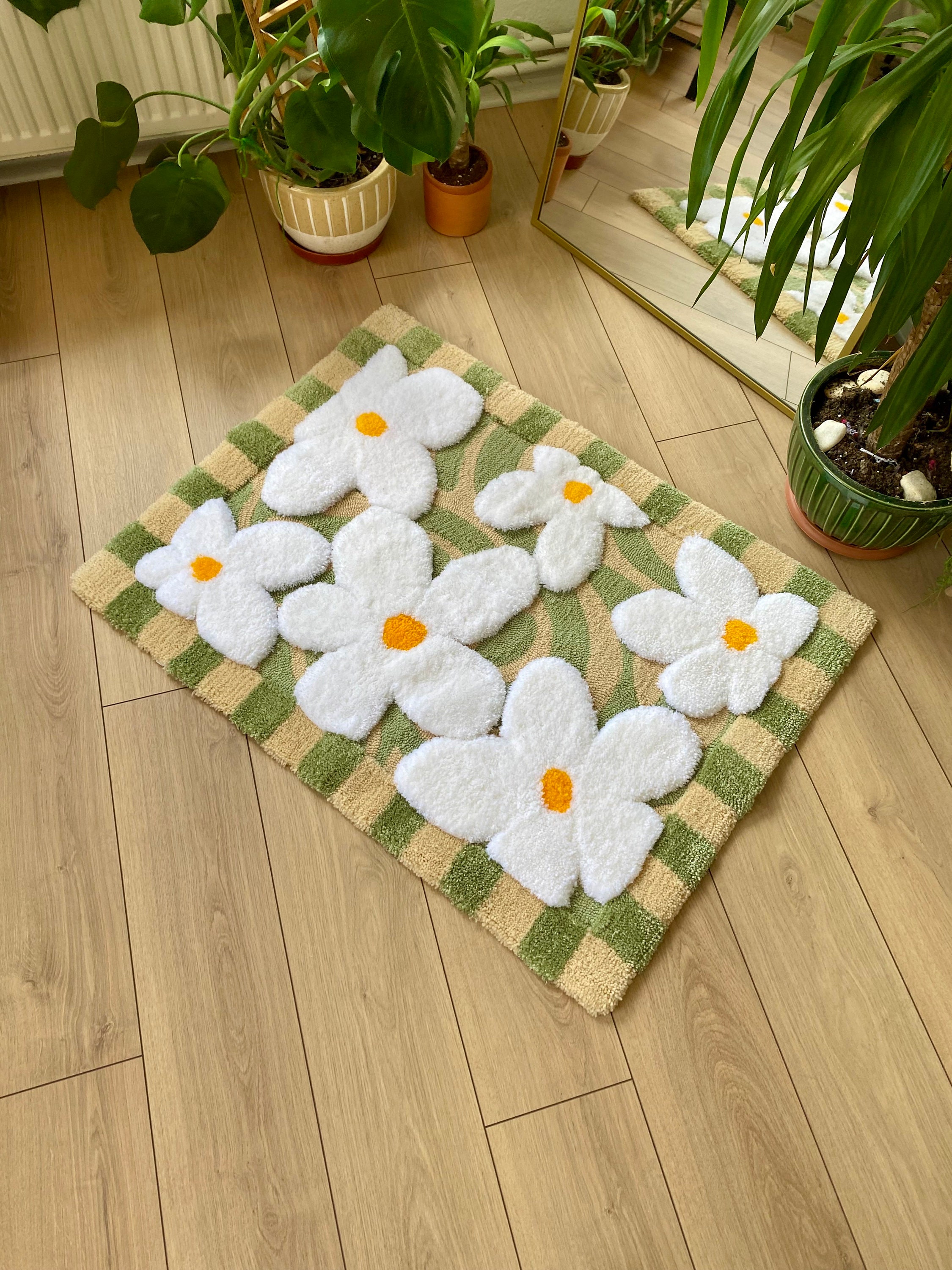 Abstract 3D Checkered Daisy Fluffy Handmade Tufted Rug - Etsy