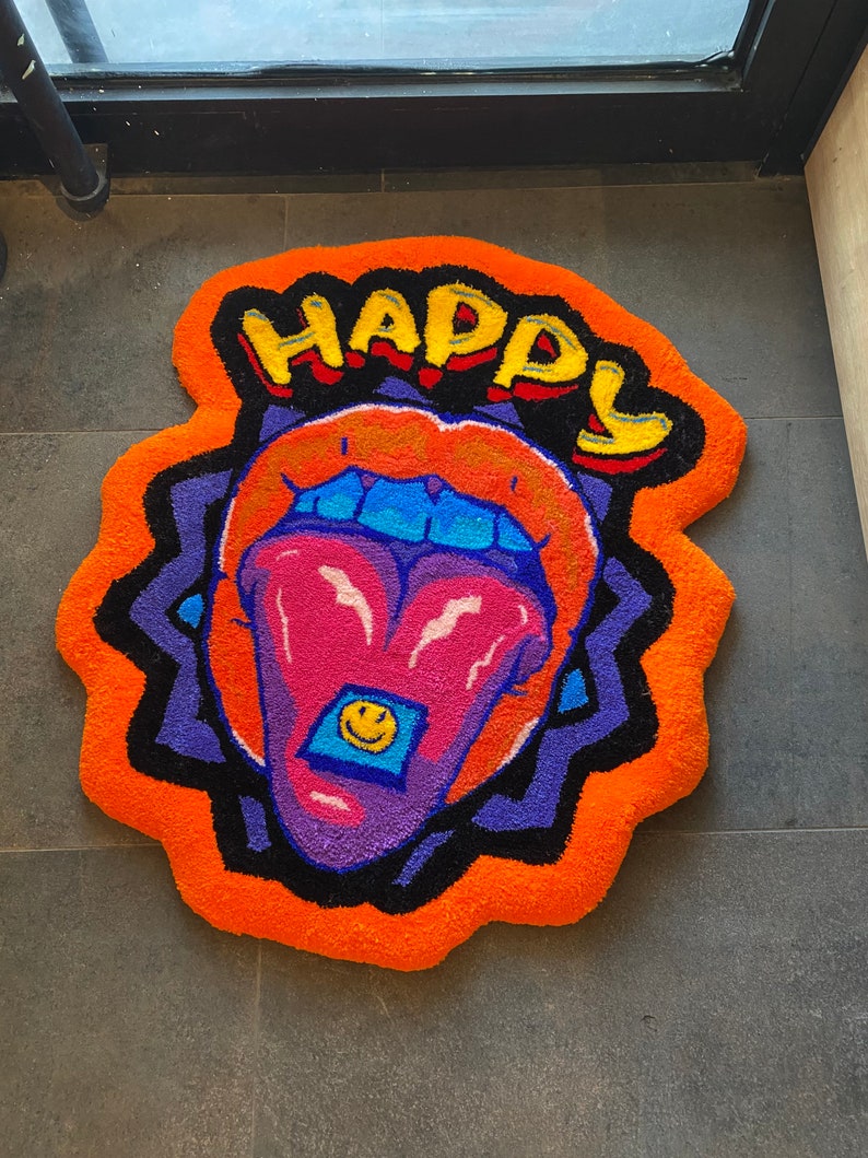 Happy Mouth Fluffy Tufted Rug / Smile Face/ Lips / Lsd / %100 - Etsy
