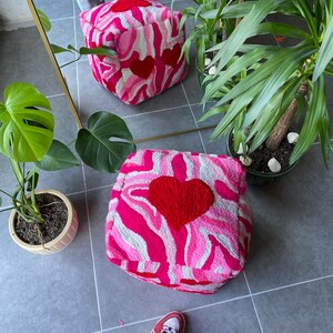 Heart Patterned Pink Shades Dice Ottoman Pouf Cover (unstuffed ...