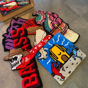 Badass Fluffy Tufted Rug / Hologrophic Words / %100 Handmade - Etsy