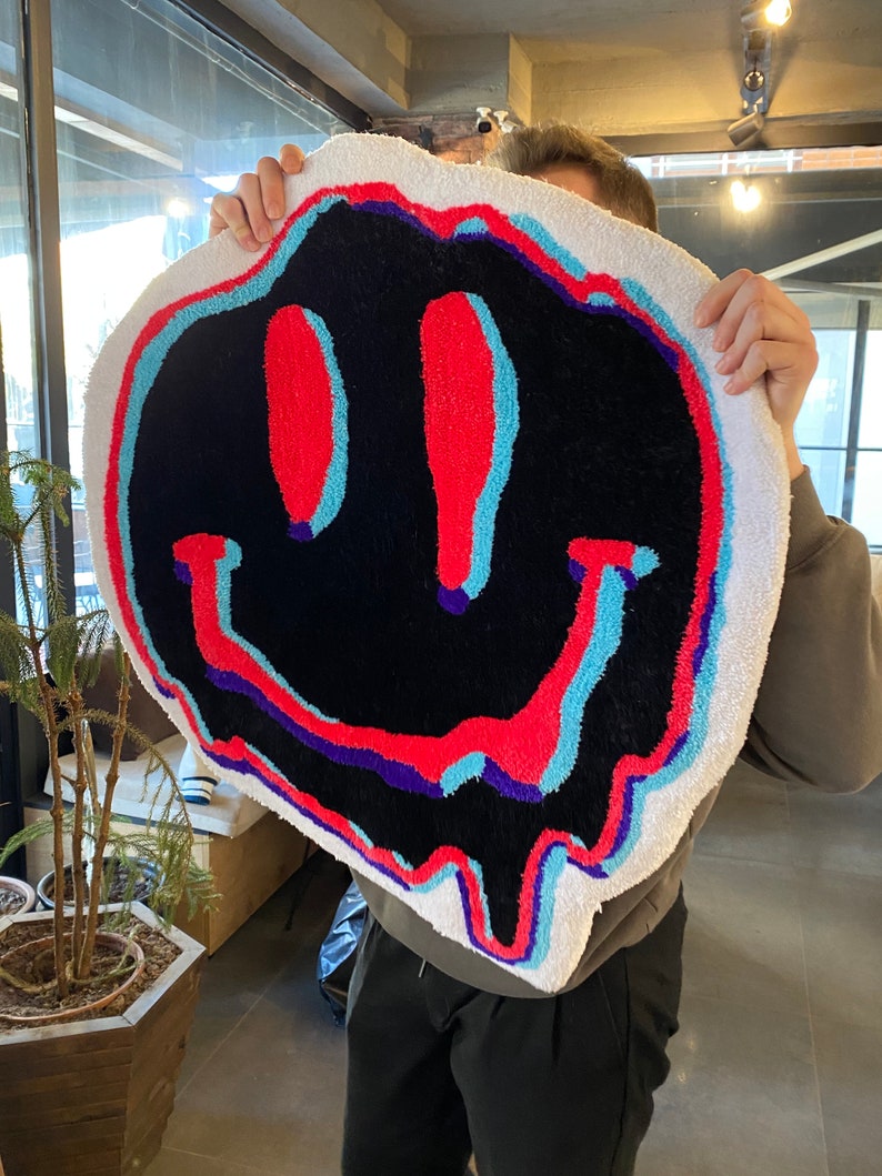 Lsd Acid Trippy Smile Face Fluffy Tufted Rug / %100 Handmade - Etsy