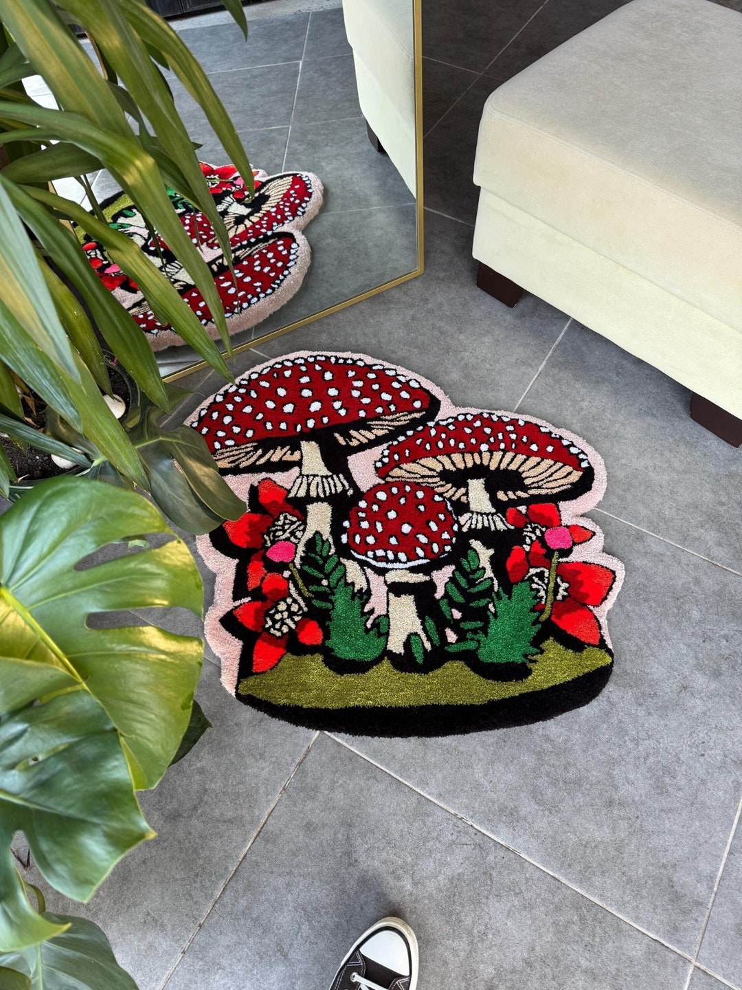 Vintage Mushrooms & Plants Fluffy Tufted Rug - Etsy