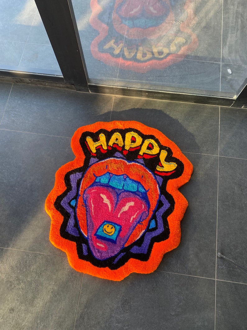 Happy Mouth Fluffy Tufted Rug / Smile Face/ Lips / Lsd / %100 - Etsy