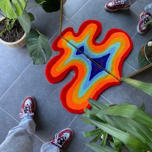 Drippy Fluid Rainbow Fluffy Tufted Mirror Rug / %100 Handmade - Etsy