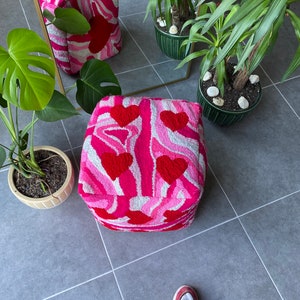 Heart Patterned Pink Shades Dice Ottoman Pouf Cover (unstuffed ...