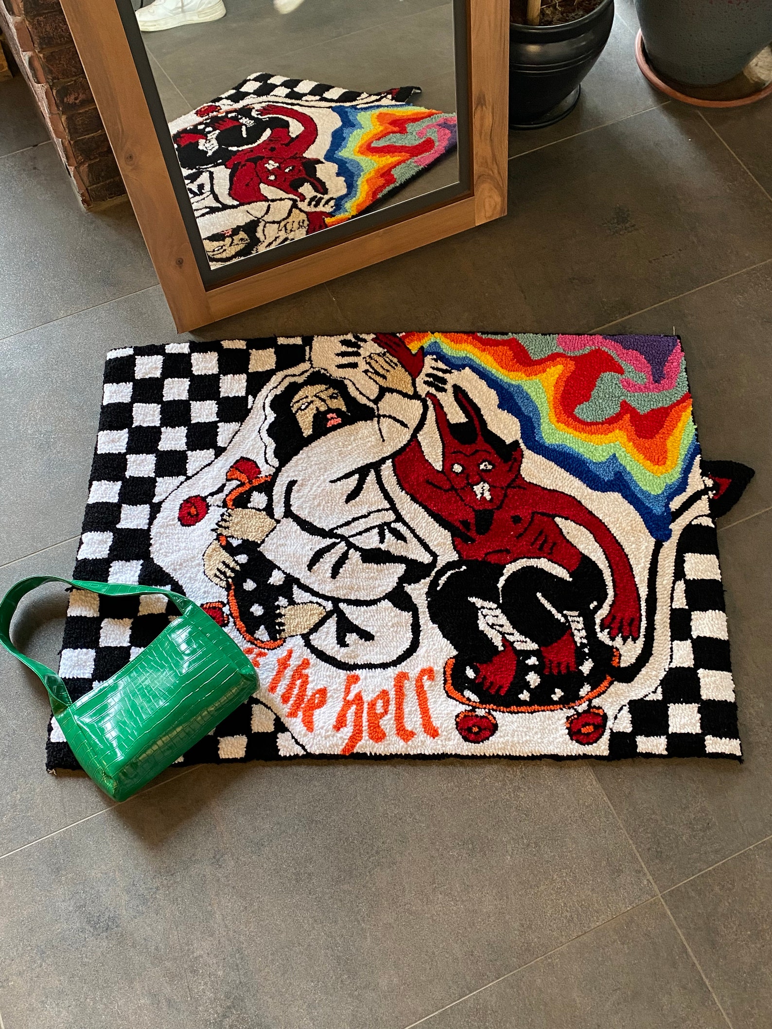 Jesus & Devil Skate Rainbow Checkered Vans Tufted Rug/ | Etsy