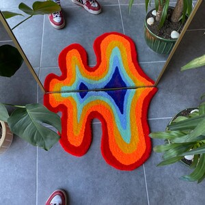 Drippy Fluid Rainbow Fluffy Tufted Mirror Rug / %100 Handmade - Etsy