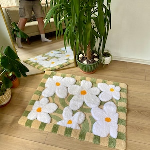 Abstract 3D Checkered Daisy Fluffy Handmade Tufted Rug - Etsy