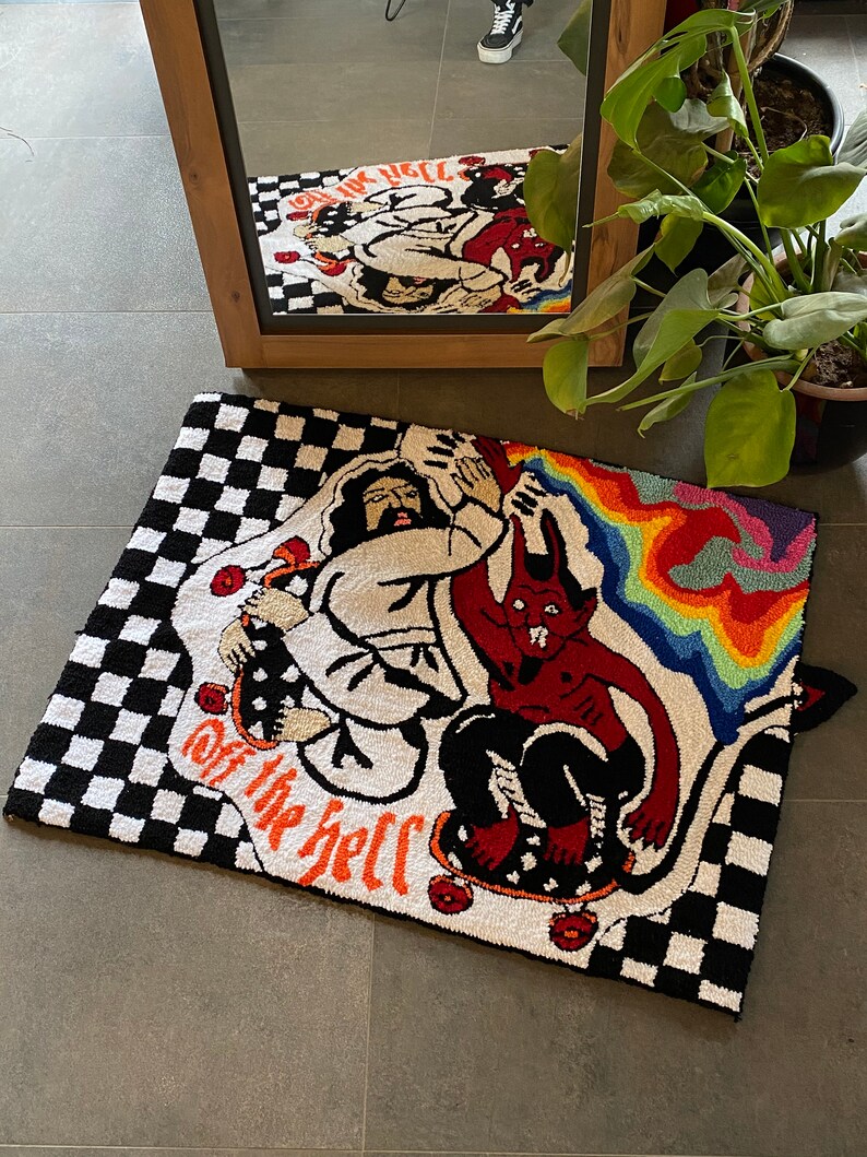 Jesus & Devil Skate Rainbow Checkered Vans Tufted Rug/ | Etsy