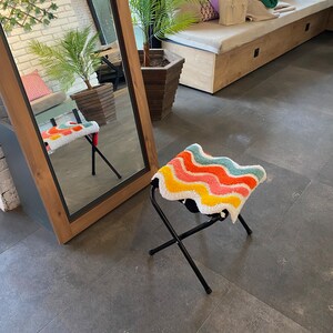 Colorful Waves Stool Fluffy Tufted Rug / Chair / Ottoman Coffee Table ...