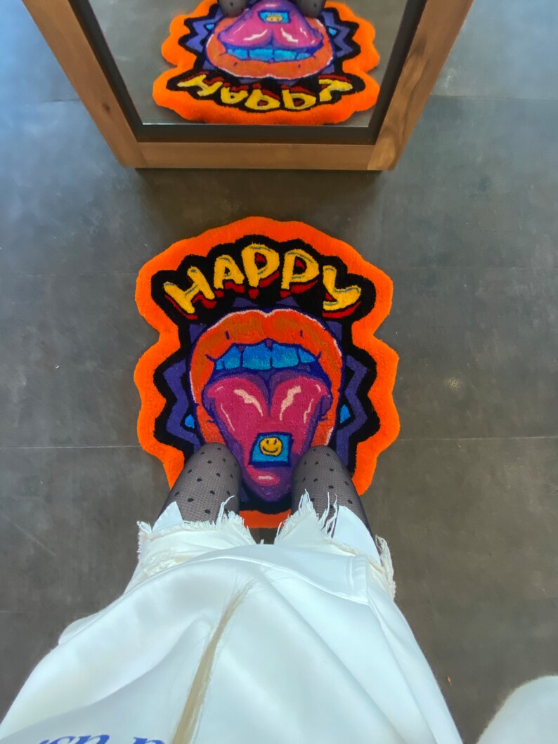 Happy Mouth Fluffy Tufted Rug / Smile Face/ Lips / Lsd / %100 - Etsy