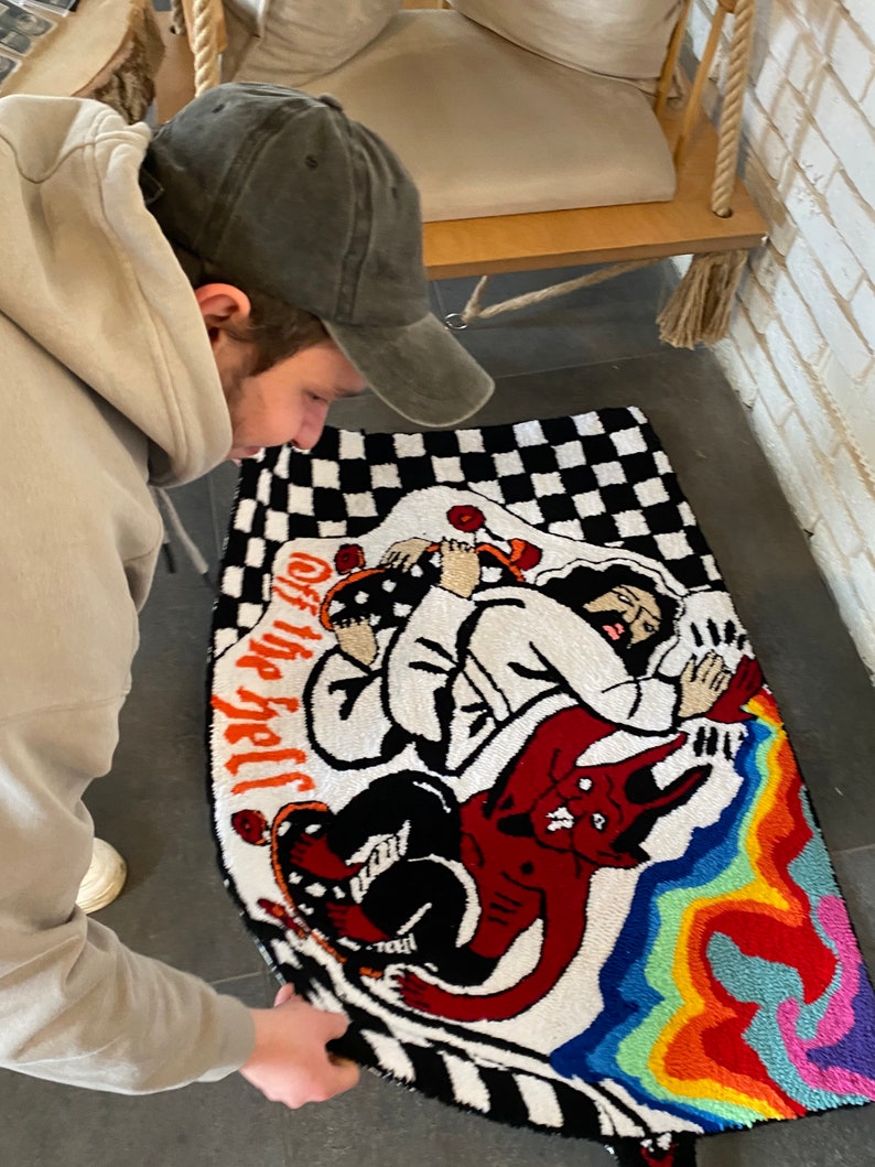 Jesus & Devil Skate Rainbow Checkered Vans Tufted Rug/ | Etsy