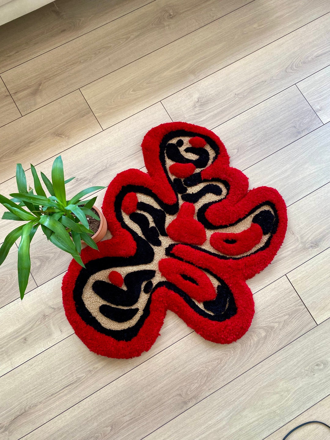 Abstract 3D Red & Black Fluffy Handmade Tufted Rug - Etsy