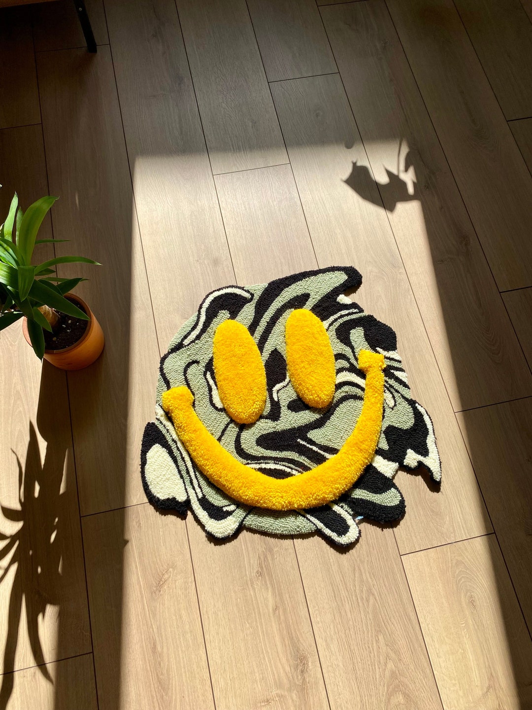Abstract Fluid Melted 3D Smile Face Fluffy Handmade Tufted Rug - Etsy