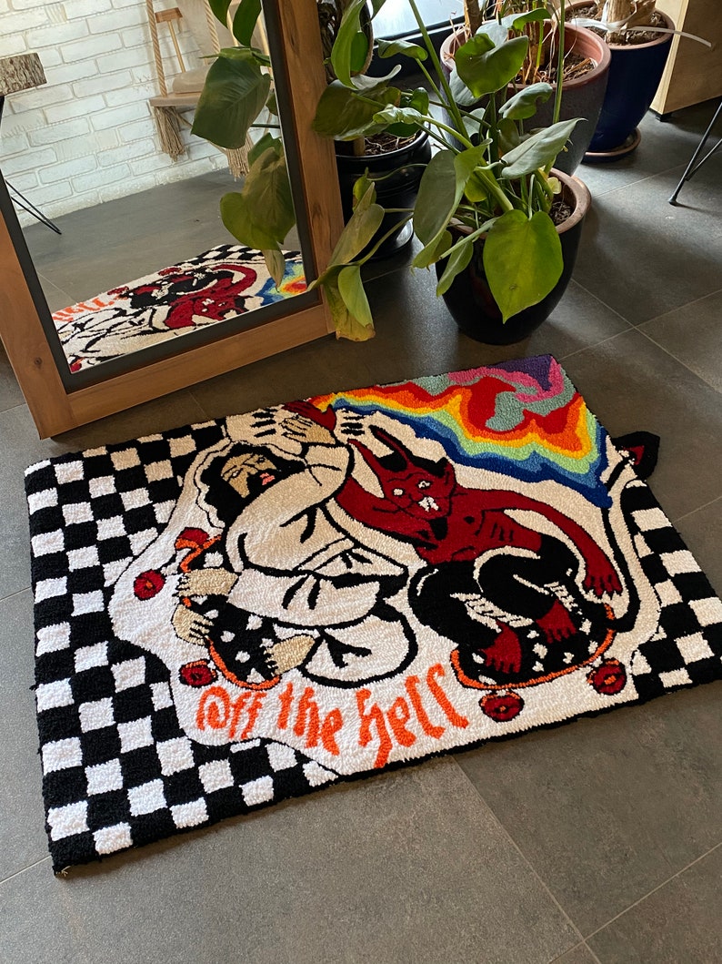 Jesus & Devil Skate Rainbow Checkered Vans Tufted Rug/ - Etsy