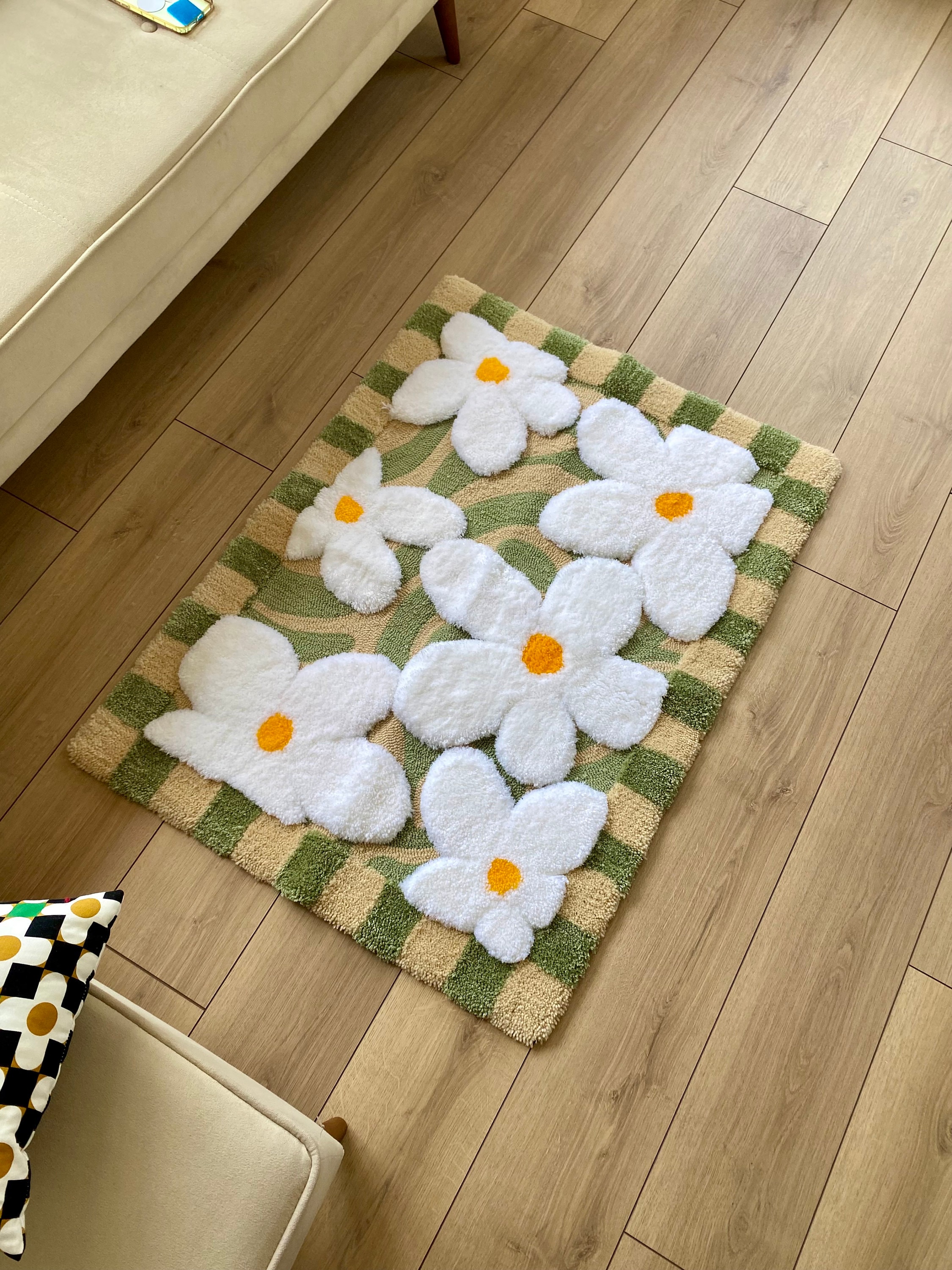 Abstract 3D Checkered Daisy Fluffy Handmade Tufted Rug - Etsy