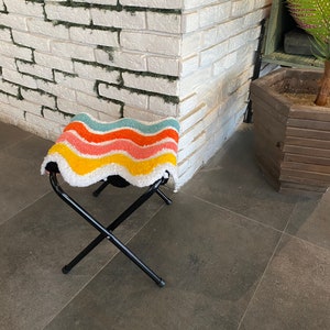 Colorful Waves Stool Fluffy Tufted Rug / Chair / Ottoman Coffee Table ...
