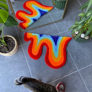 Drippy Fluid Rainbow Fluffy Tufted Mirror Rug / %100 Handmade - Etsy