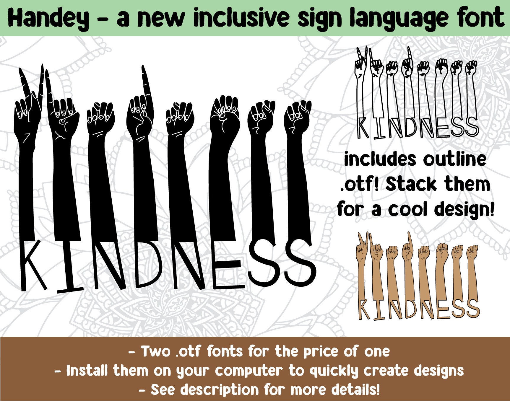 ASL Font Handey an Inclusive Sign Language Font .OTF Two - Etsy