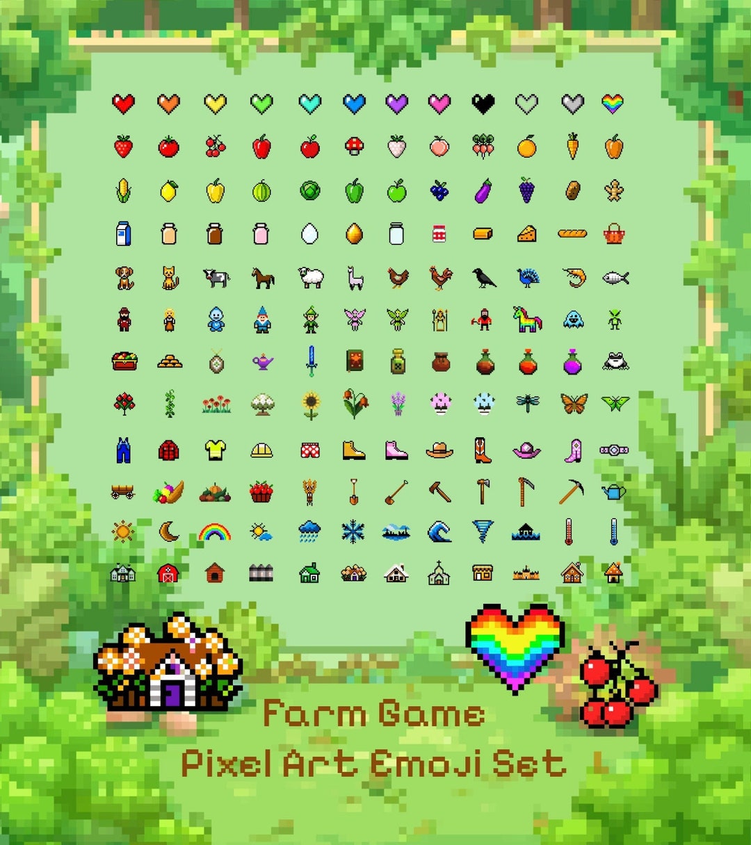 Farm Game Pixel Art Emoji Set - 144 Icons for Retro Gaming Vibes ...