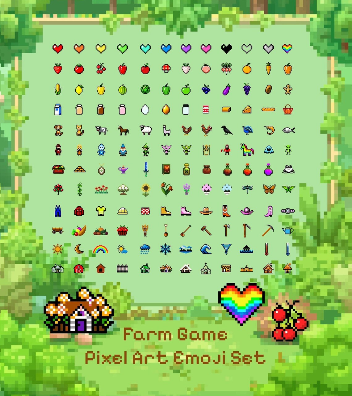 Farm Game Pixel Art Emoji Set 144 Icons for Retro Gaming Vibes ...