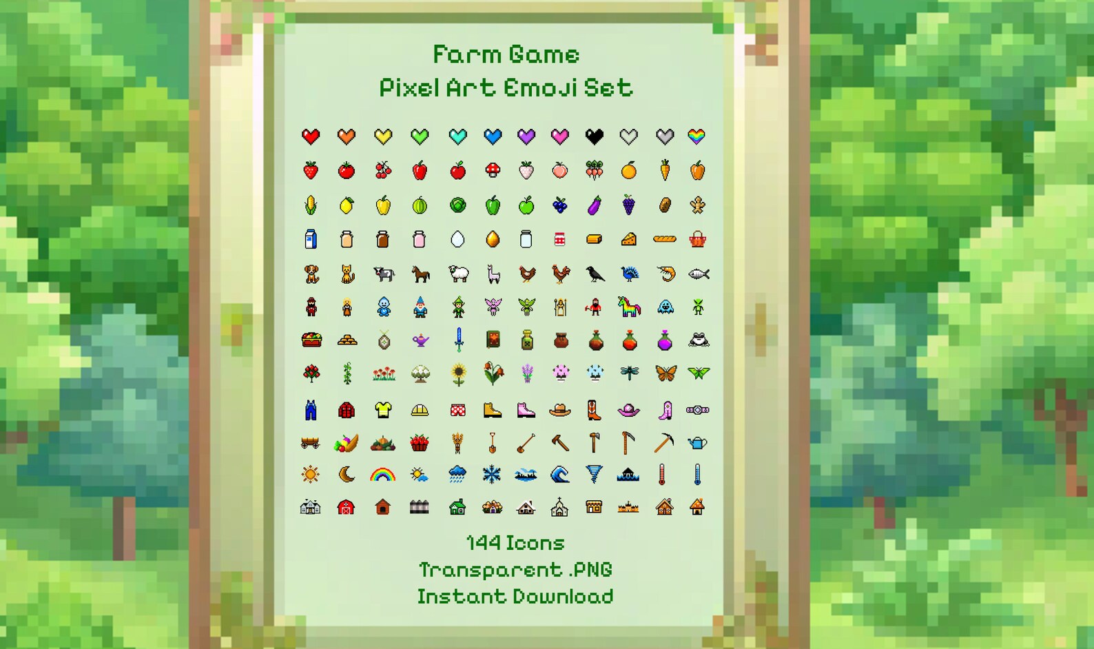 Farm Game Pixel Art Emoji Set - 144 Icons for Retro Gaming Vibes ...