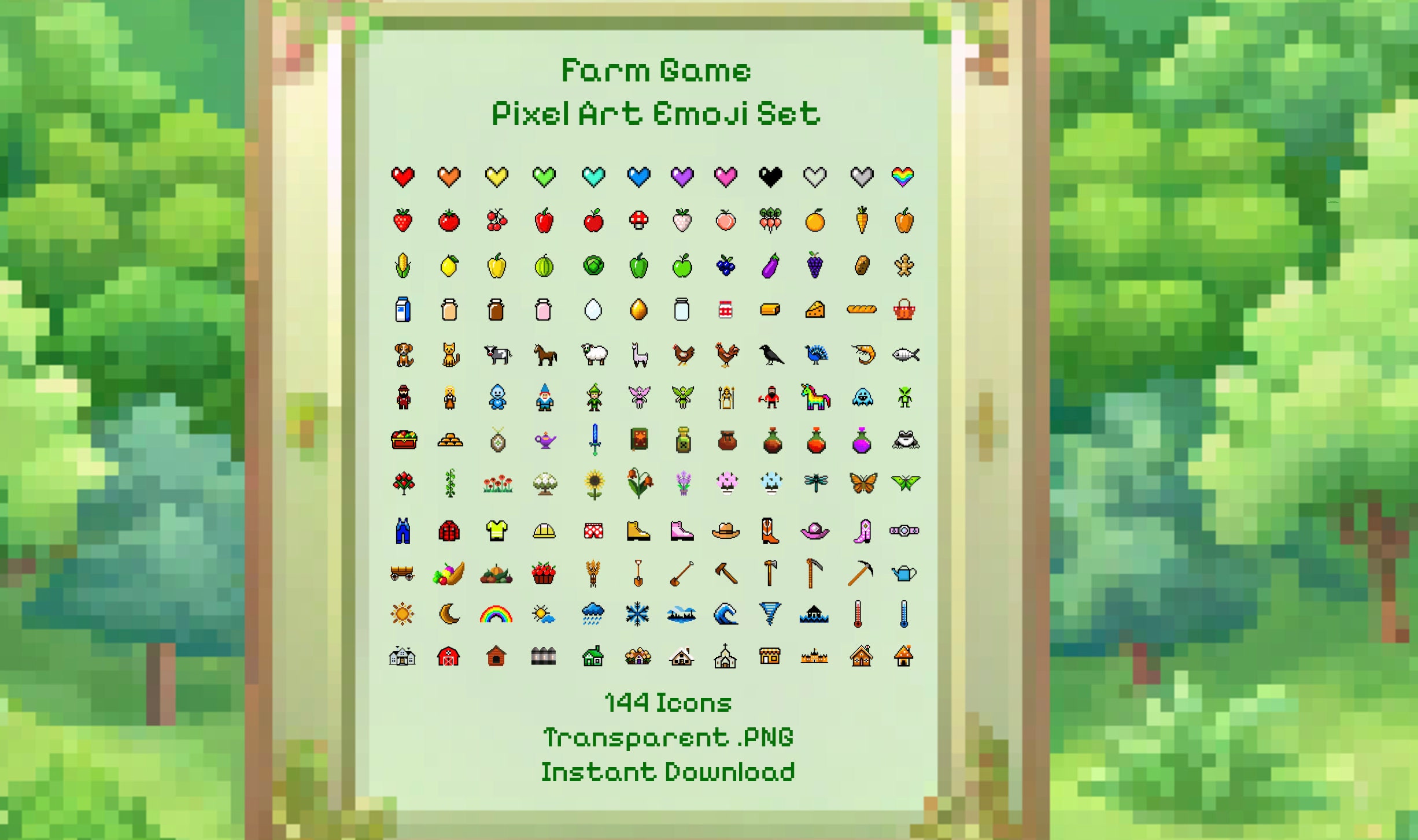 Farm Game Pixel Art Emoji Set 144 Icons for Retro Gaming Vibes ...